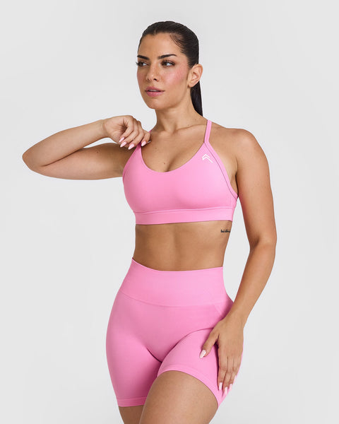 Power Pink Sports Bra with Round Neck Front | Oner Active UK