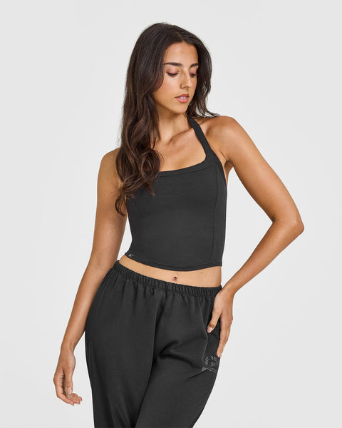 Mid Halter Top Vest - Soft Black | Oner Active UK
