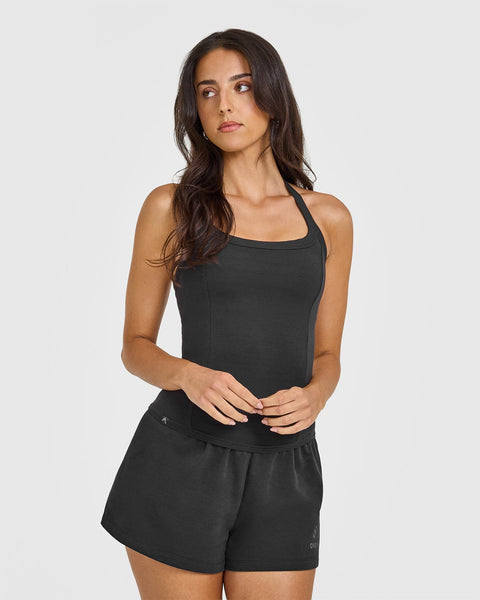 Black Halter Neck Vest Top - Soft Black | Oner Active UK