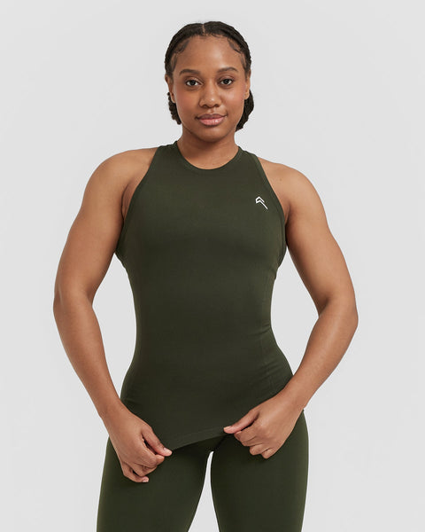 High Neck Gym Vest Khaki | Oner Active UK