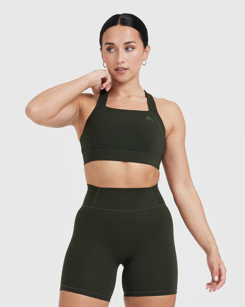 Wide Strap Sports Bra Khaki Women's | Oner Active UK